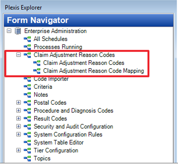 Claim Adjustment Reason Code node missing from Form Navigator after upgrading QC – PLEXIS Support